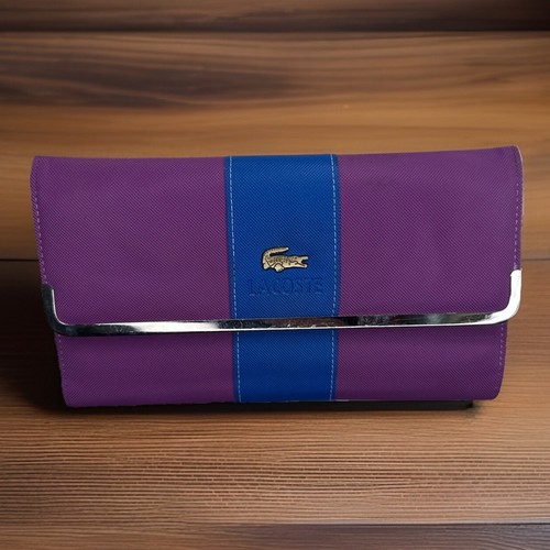 Vintage LACOSTE Womens Purple PVC PURSE WALLET 10" x 6” Chain Crossbody ...