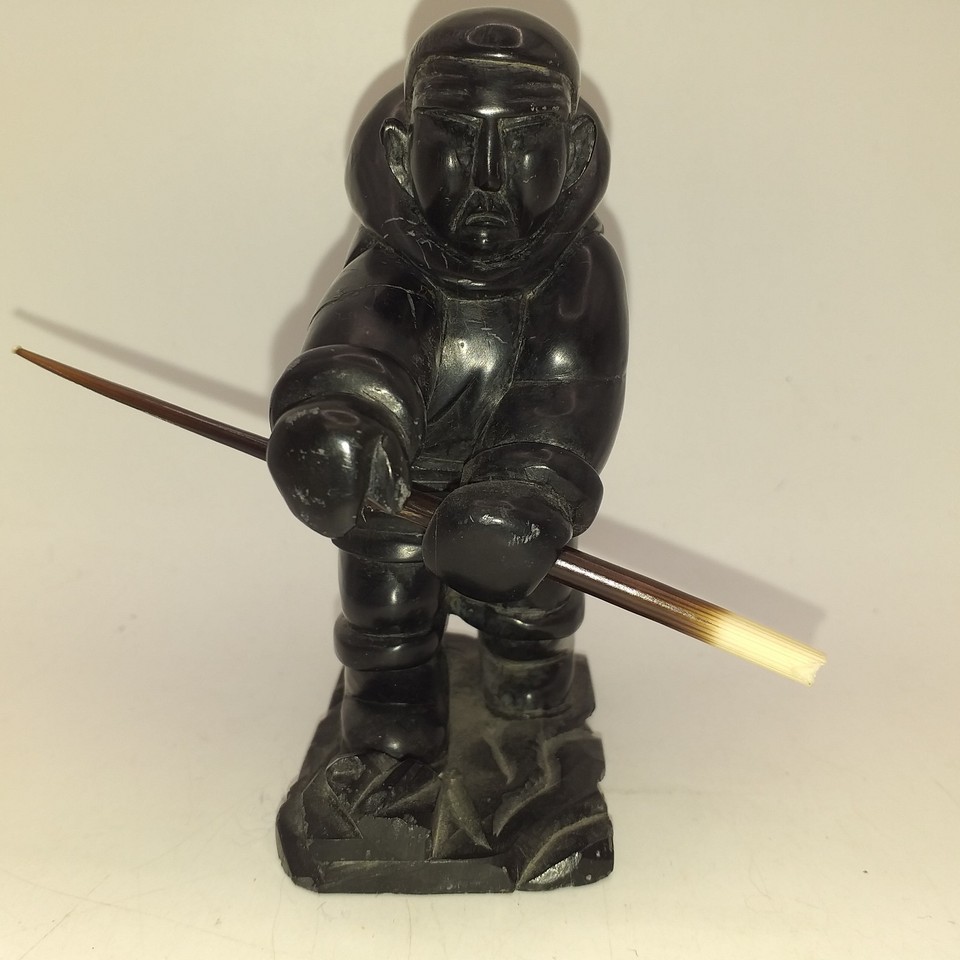 Vintage Real Stone Carved Inuit Hunter with Weapon Native Canada ...