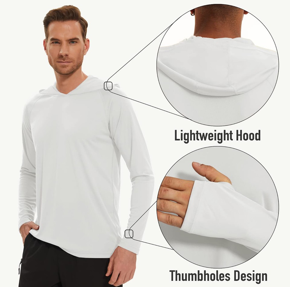 UPF50+ Mens Sun Block Hoodie Long Sleeve Skin Protection Sun Shirts ...