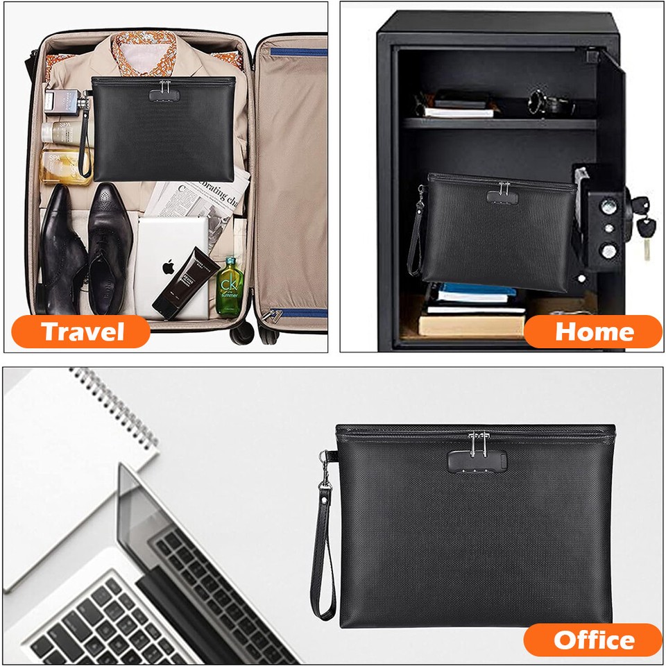 Large FireProof Document Bag with Lock Waterproof A4 Heat Insulated ...