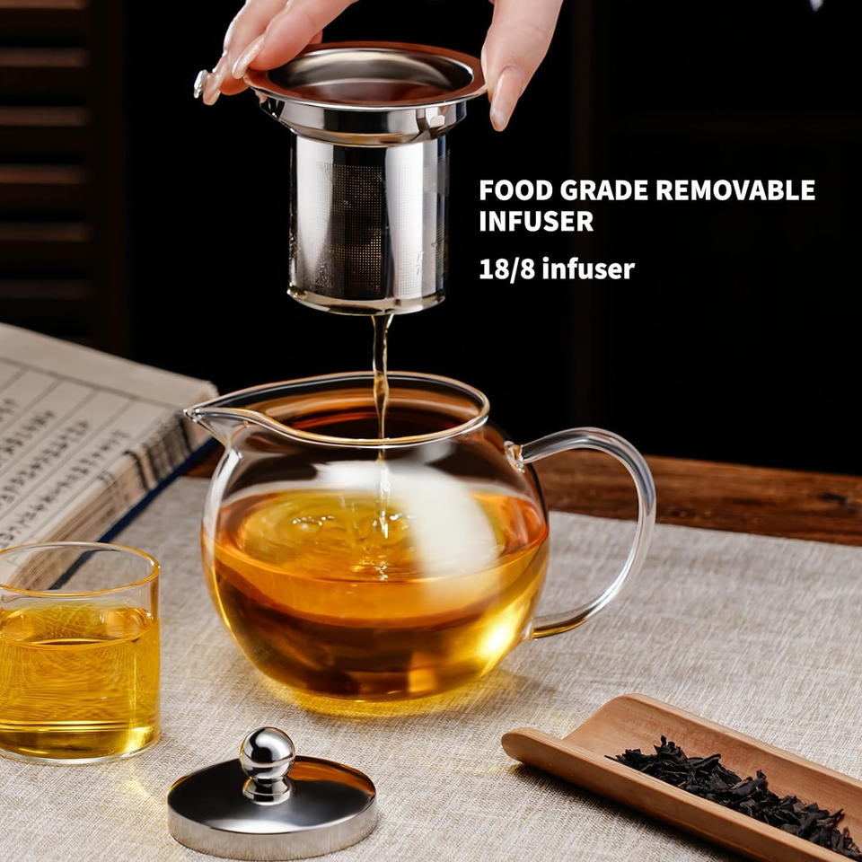 Clear Glass Tea Pot with Steel Infuser Leaf Teapot Stovetop Safe 22Oz 650Ml | eBay