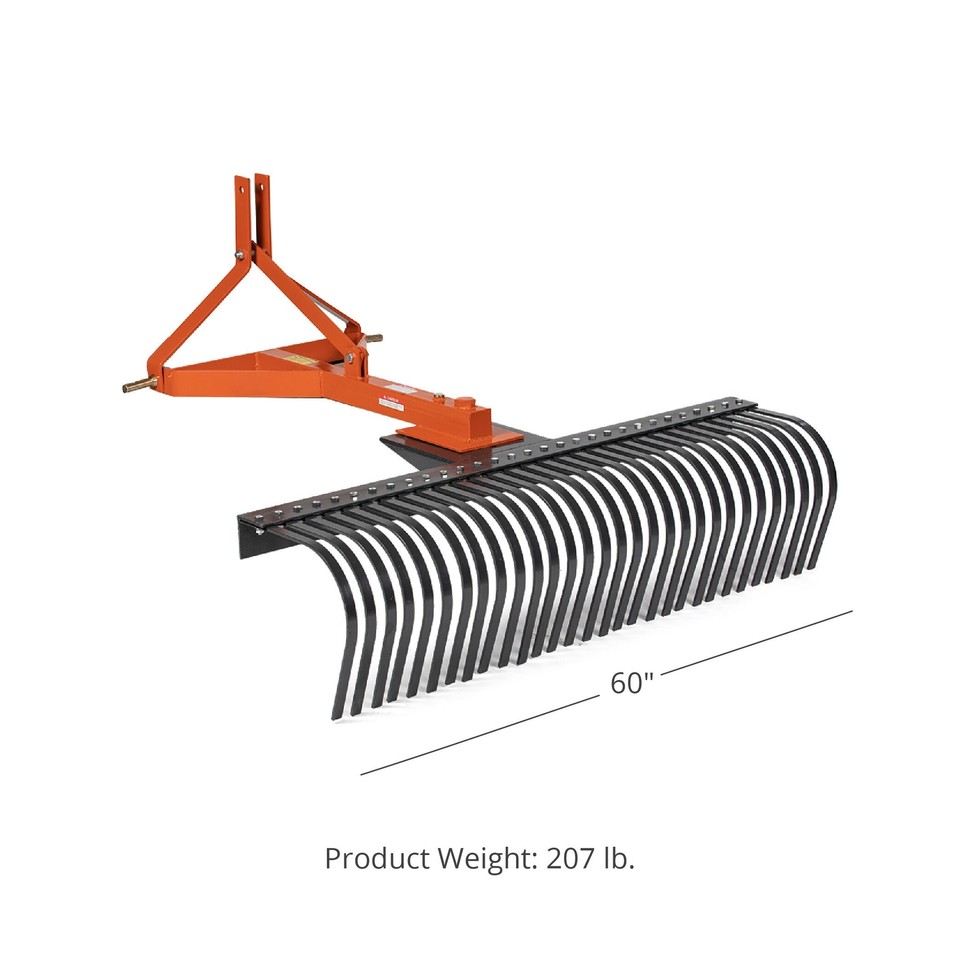 Titan Attachments 3 Point 5 FT Landscape Rake for Compact Tractors ...