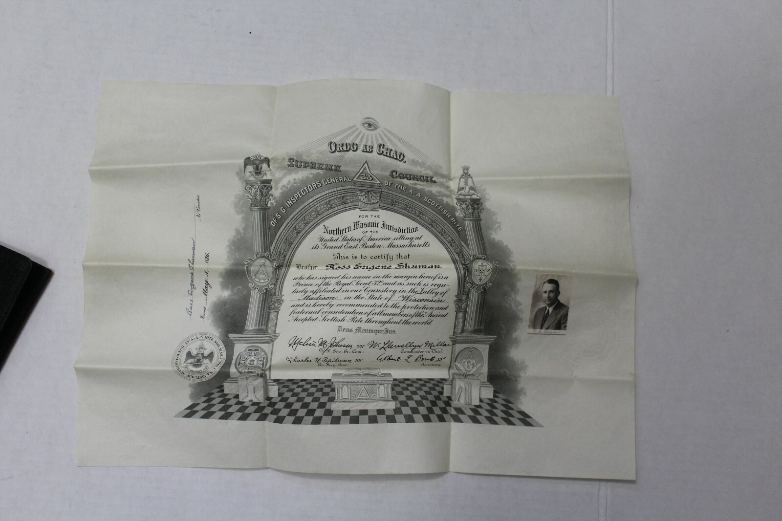 Rare Masonic Supreme Council Scottish Rite 33 Degree Certificate 1936 ...