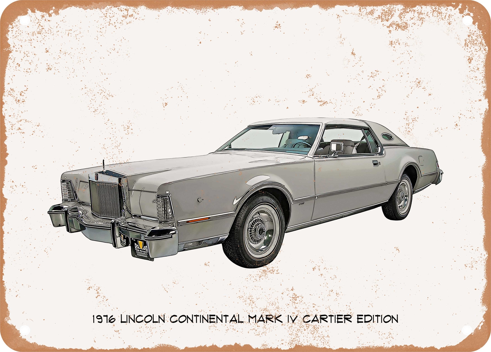 Classic Car Art - 1976 Lincoln Continental Oil Painting - Rusty Look ...