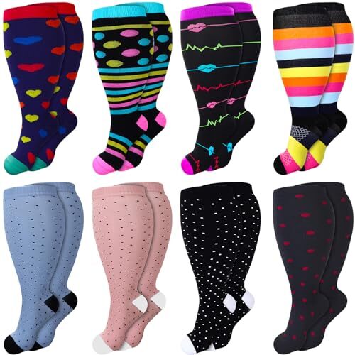 8 Pairs Plus Size Compression Socks for Women Men Wide Calf XX-Large ...