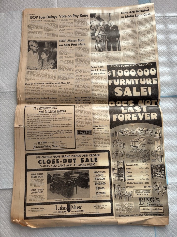 The Cleveland Press July 24, 1969 Moon Heroes Land Safely Apollo ...