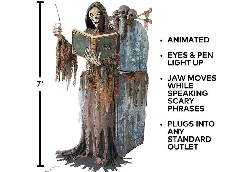 7 Ft Animated Soul Collector Skeleton Light-Up Halloween Animatronic ...