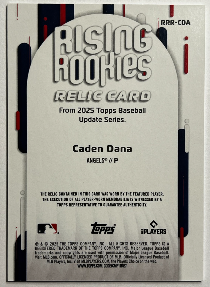 🔥2025 Topps Update Rising Rookies Relic #RRR-CDA Caden Dana RC LA ...