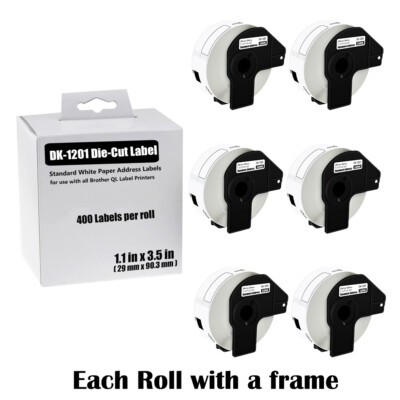 6Rolls DK-1201 29mmx90.3mm Standard Paper Address Labels For Brother QL ...