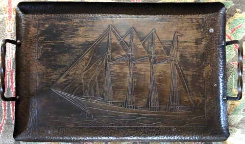 EARLY CRAFTSMAN STUDIOS ARTS & CRAFTS COPPER HAMMERED & ACID ETCHED ...