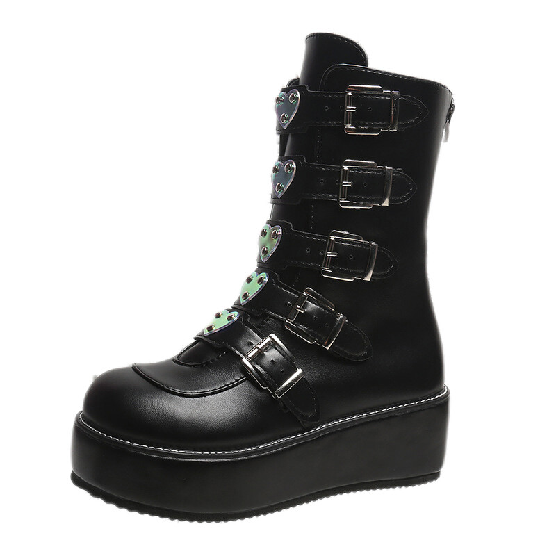 Womens Gothic Punk Ankle Boots Wedge Heels Platform Buckle Strap ...