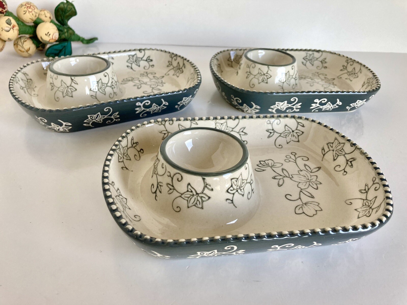 3 Temp-tations Temptations Gray Floral Lace Snack Chip Dip Trays BT5 ...