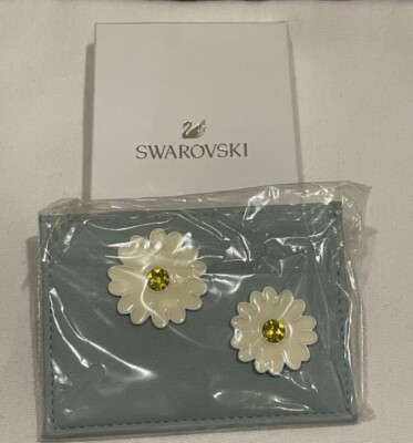 Swarovski Daisy Crystal Small Slim Credit Card Wallet Blue Vegan ...