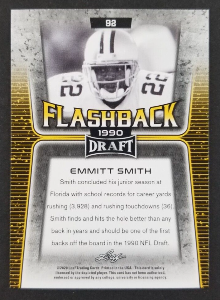 Emmitt Smith 2020 Leaf Flashback Football Card #92 (NM) | eBay