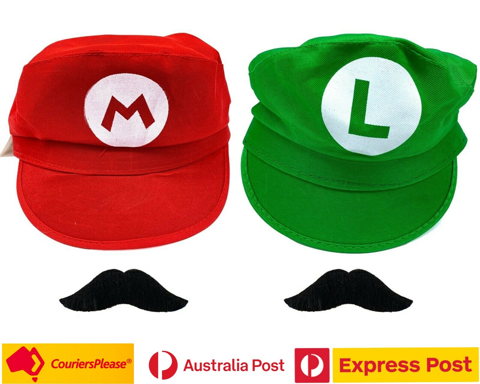 Super Mario Luigi Hat & Moustache Plumber Bros Party Dress Up Red Green ...