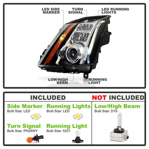 2008-2014 Cadillac CTS HID/Xenon w/AFS Black LED DRL Projector ...
