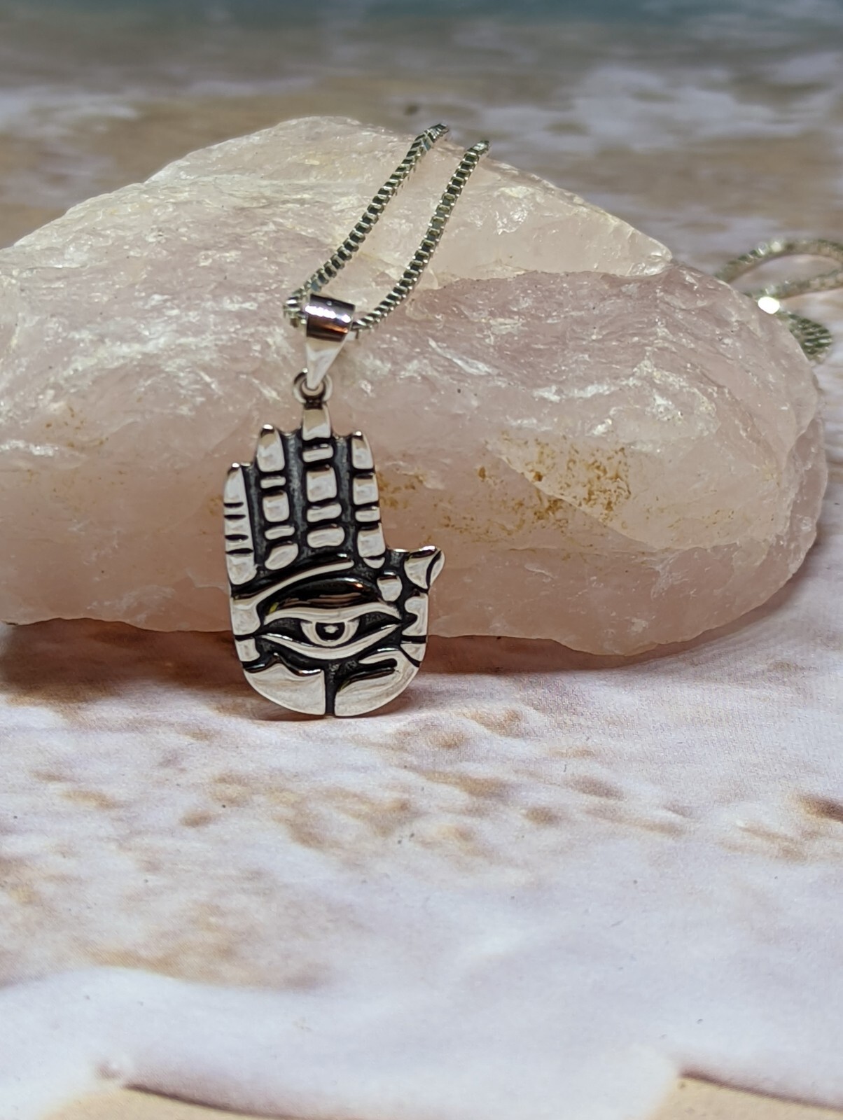 Sterling Silver Hamsa Hand with Evil Eye Necklace with Italian Box ...
