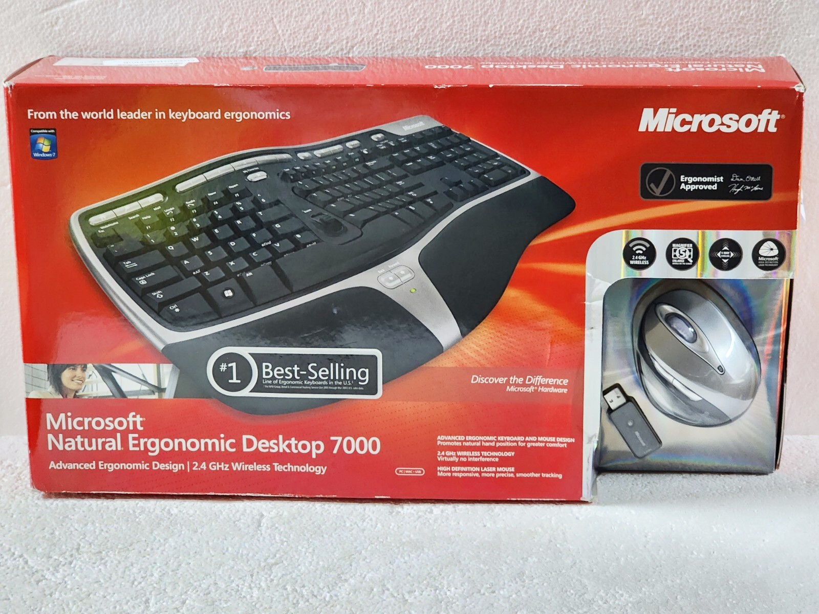 Microsoft Natural Wireless Ergonomic Keyboard 7000, Mouse & USB Dongle ...