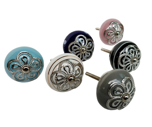 Ceramic Door Knobs Multi Color Assorted Unique Cabinet Drawer Pulls Lot of 6 | eBay