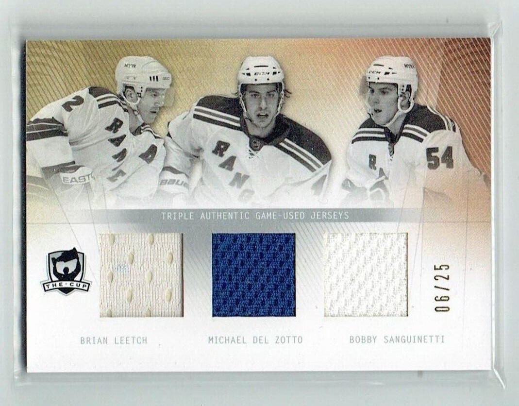 09 10 UD The Cup Brian Leetch--Michael Del Zotto--Bobby Sanguinetti /25 ...