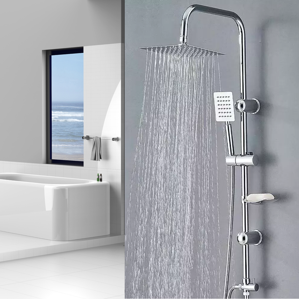 Large Shower Kit Twin Head Waterfall Chrome Adjust Riser Rail Chrome ...