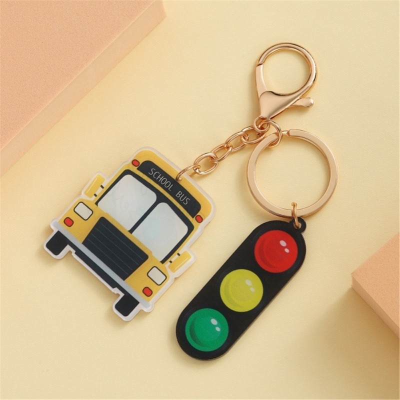 School Bus Keychain Bag Pendant Charm Traffic Light School Bus ...