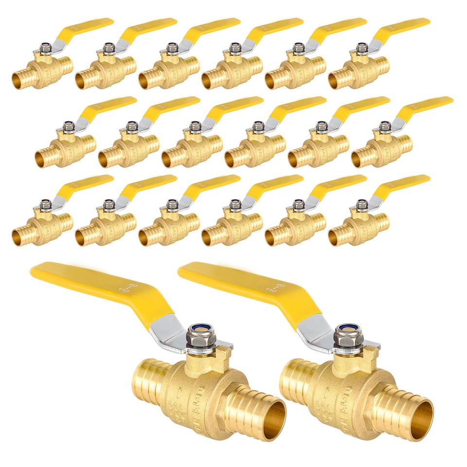 EFIELD 1" 1/2" 3/4"PEX Ball Valve Yellow Handle Full Port Shut Off ...