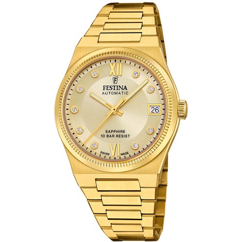 FESTINA Swiss Made AUTO 35MM Yellow Gold Beige Dial Women's Watch ...