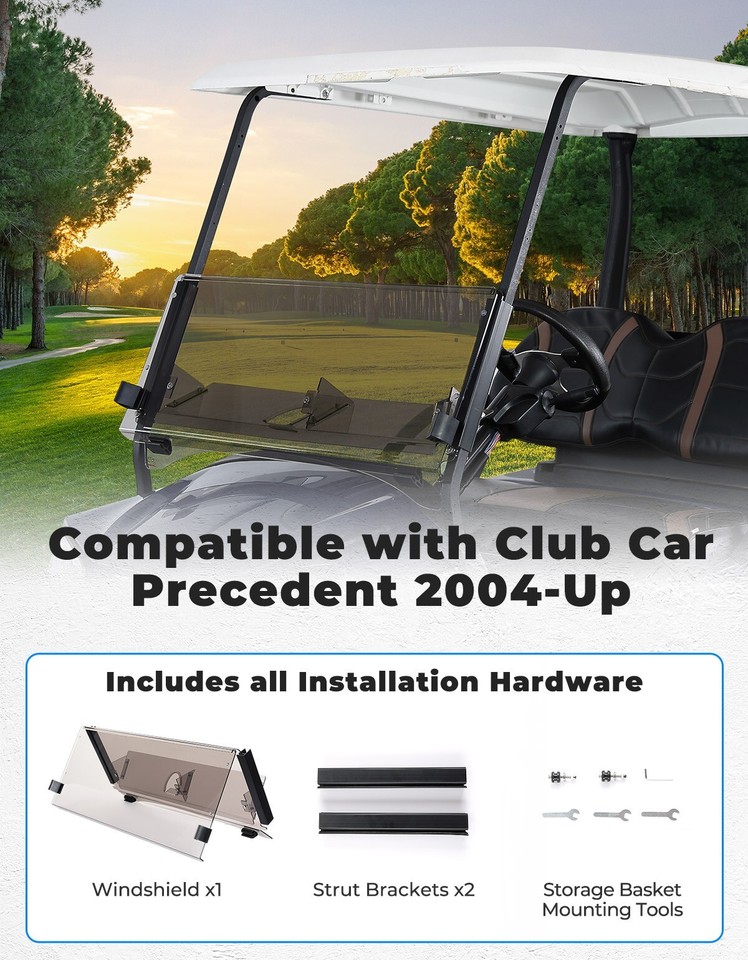 Golf Cart Folding Windshield Tinted W/ Storage for Club Car Precedent ...