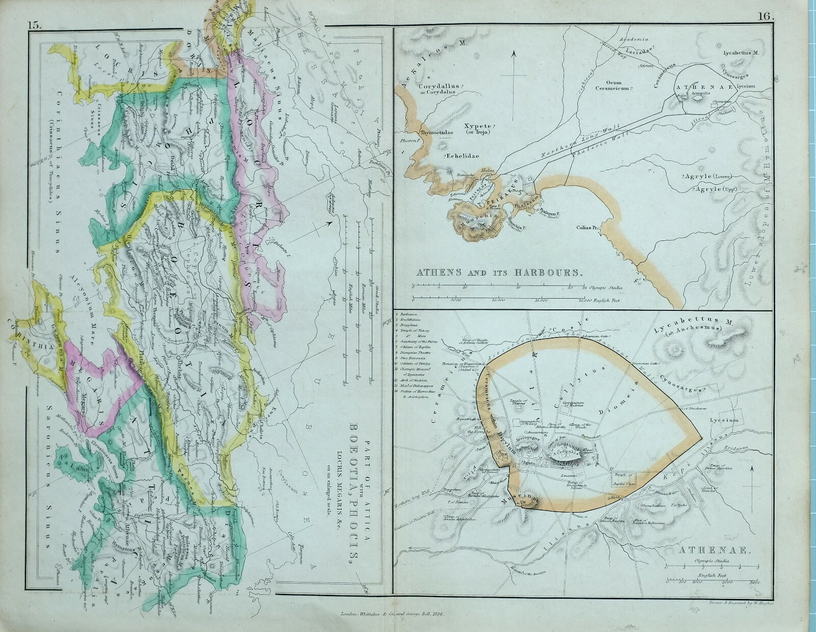 1856 ANCIENT MAP BOEOTIA PHOCIS LOCRIS MEGARIS ATHENS HARBOURS ATHENAE ...
