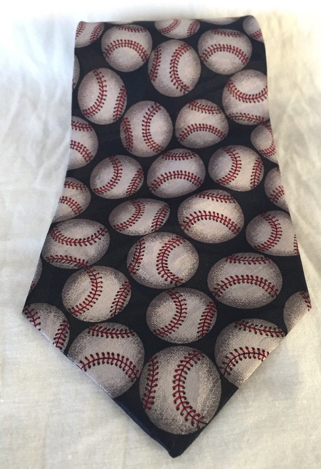 Baseball Print Tie Necktie Balls Black Classic Fathers Day Gift Coach ...