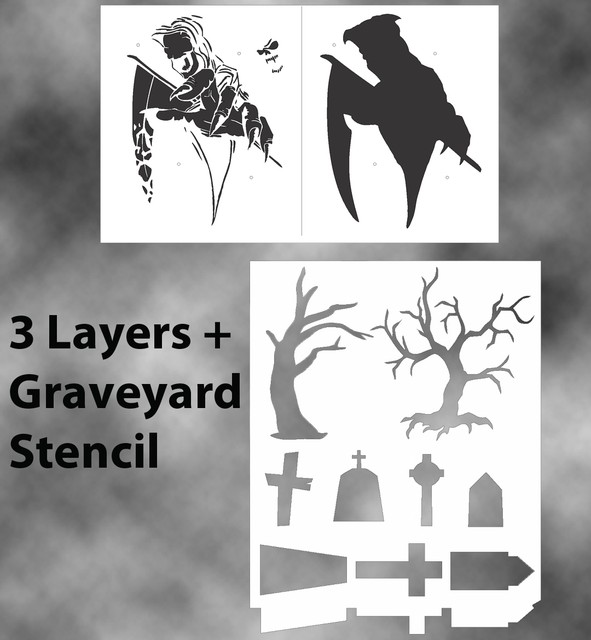 Grim Reaper 8 Airbrush Stencil Multi Layer + Graveyard Template ...