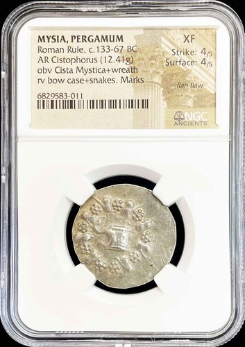 c. 133 BC ANCIENT MYSIA, PERGAMUM ROMAN RULE CISTA MYSTICA SNAKES NGC ...