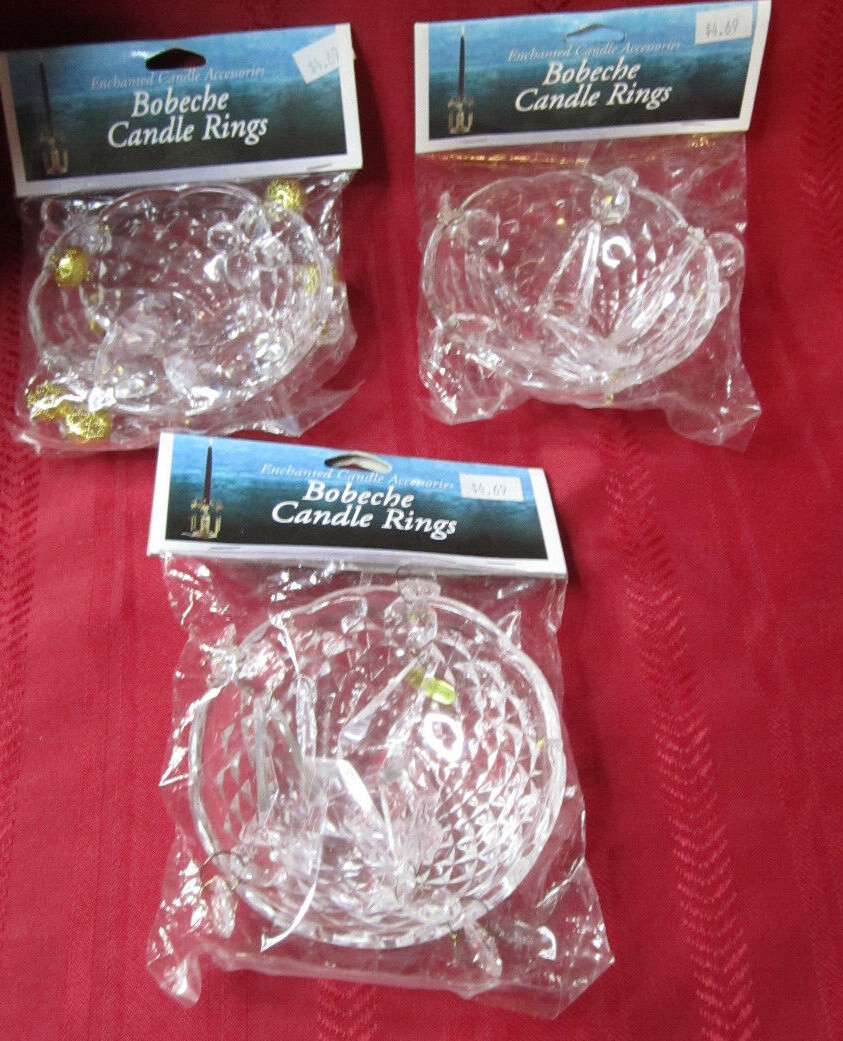 3 NEW Vintage Darice Plastic Bobeche Candle Rings w/Hanging Crystal ...
