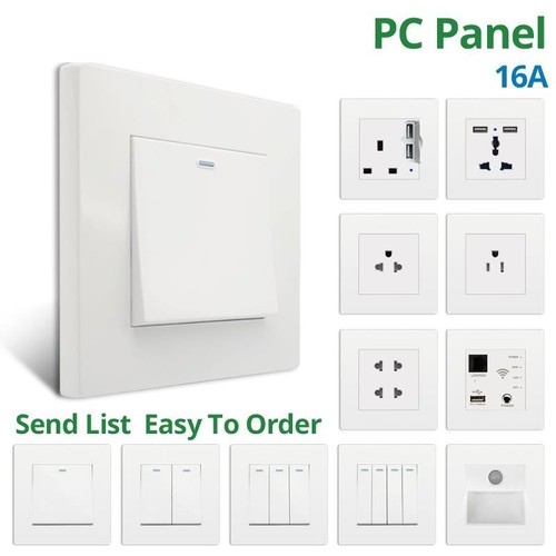 Electrical Outlets Switches 1-4 Gang 1-3 Way Momentary AC Wall White PC ...