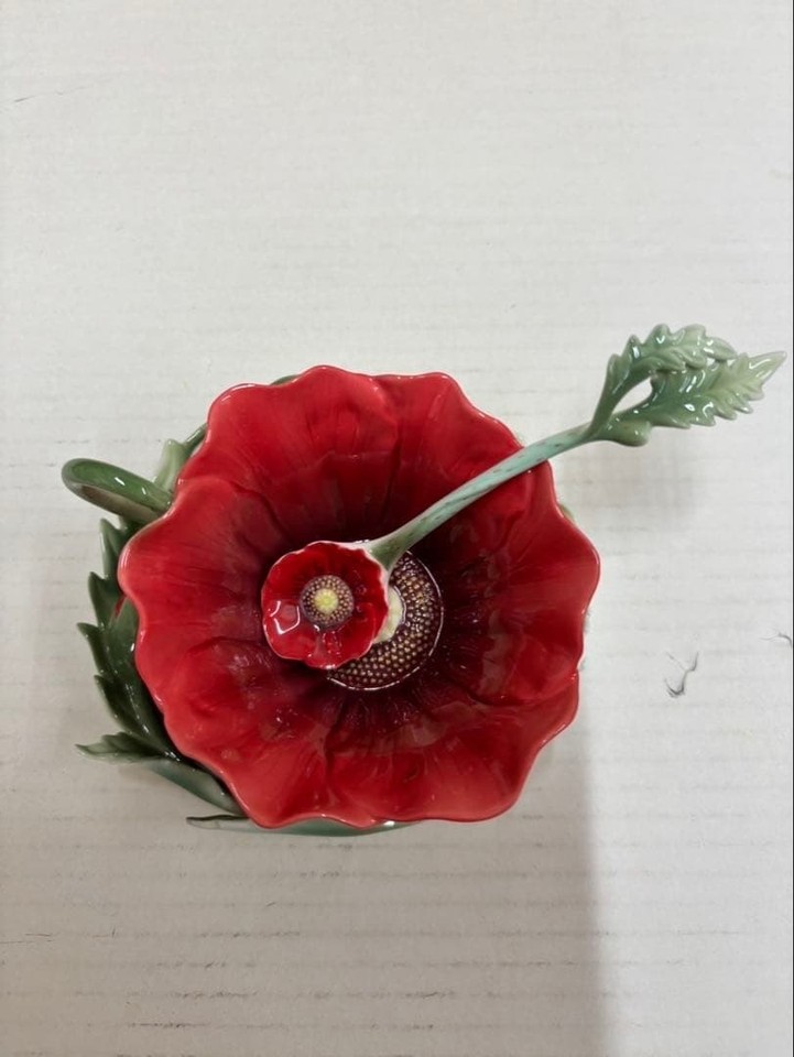 Franz Collection Red Flower Cup Saucer Spoon Collectible Porcelain Art ...