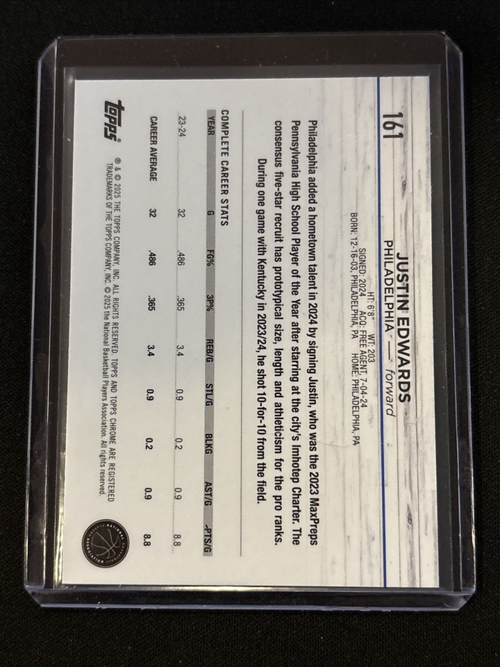 🔥Justin Edwards 2025 Topps Chrome #161 RC Prism Refractor 76ers Sixers ...