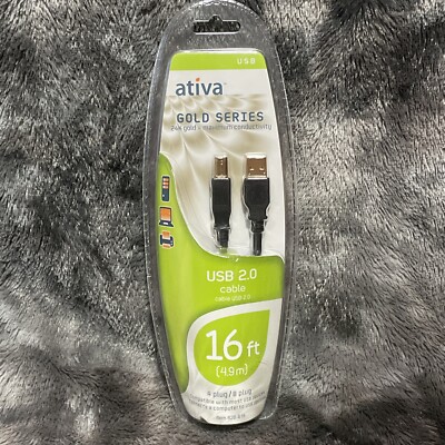 Ativa Gold Series USB 2.0 16ft A Plug/B Plug NEW 24K Gold Printer Cable ...
