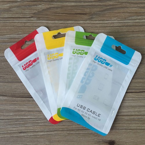 USB Cable Seal Bags Plastic Retail Packaging Resealable Hang Hole Pouch ...