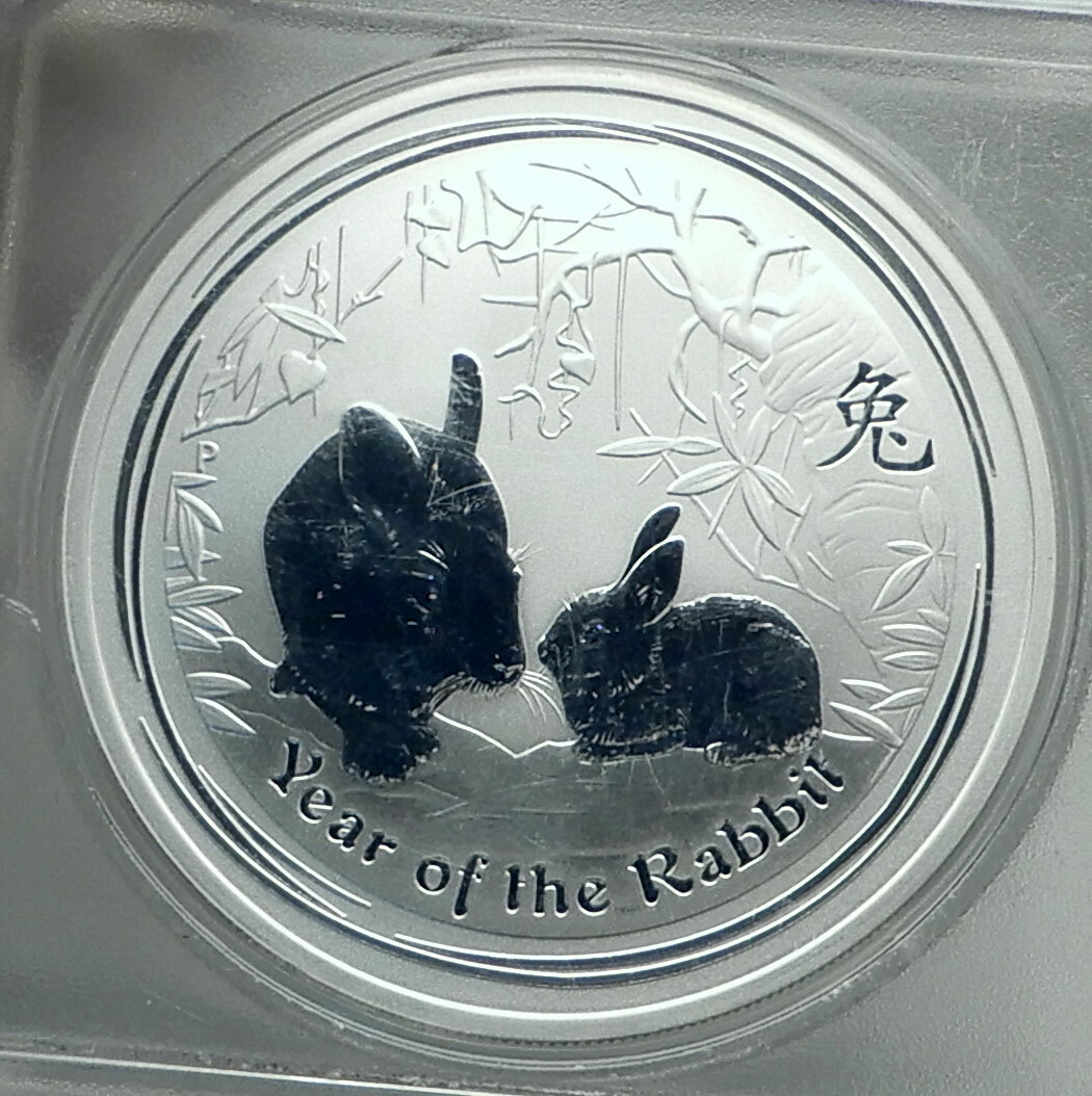 2011 AUSTRALIA Elizabeth II Chinese Zodiac Rabbits Silver $ Coin ANACS ...