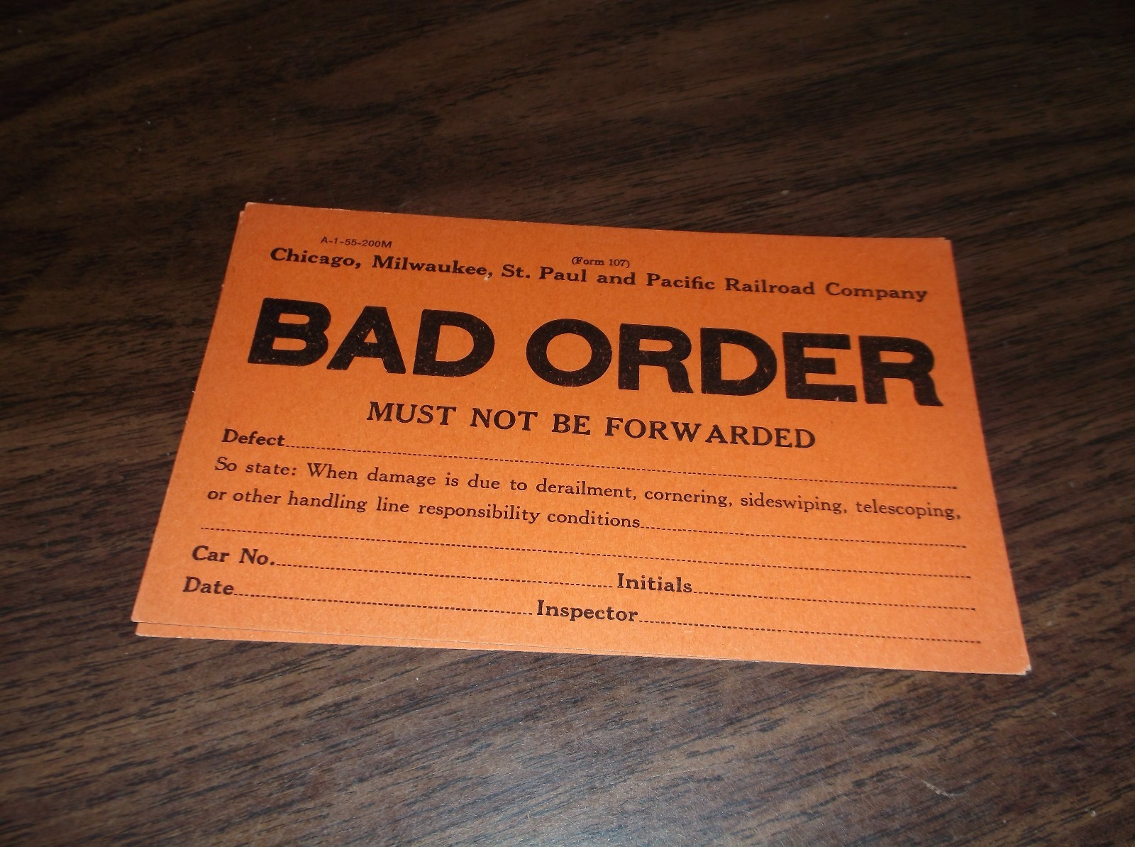 JANUARY 1955 MILWAUKEE ROAD BAD ORDER CAR MUST NOT BE FORWARDED CARD | eBay