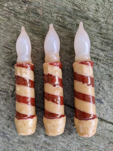 Set / 3 CANDY CANE TAPER CANDLE TIMER 4.5" LED Christmas Cottage Burnt ...