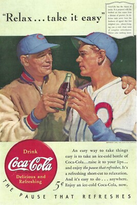 1940 Coca-Cola Vintage Color Print Ad Coke Coca Cola Baseball Relax ...