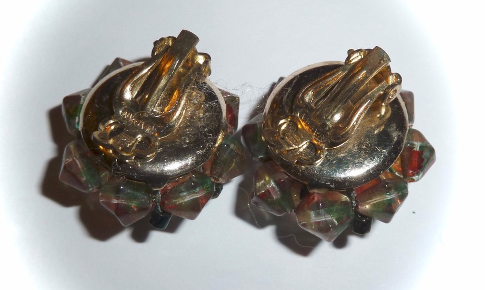 VINTAGE JAPAN - AURORA BOREALIS & CONFETTI LUCITE CLUSTER EARRINGS ...