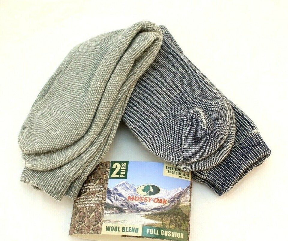 NWT MOSSY OAK Size 6-12 Black & Gray 2 Pack 20% Wool Blend Crew Hiking ...