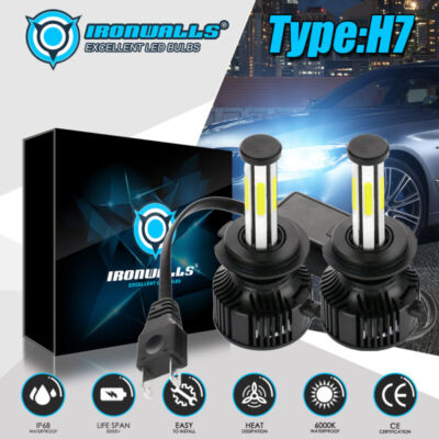 6-Sided H7 COB LED Headlights Kit High or Low Beam 6500K Super Bright ...