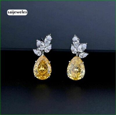 3CT Pear Lab Created Yellow Diamond Drop & Dangle Earrings 14K White ...