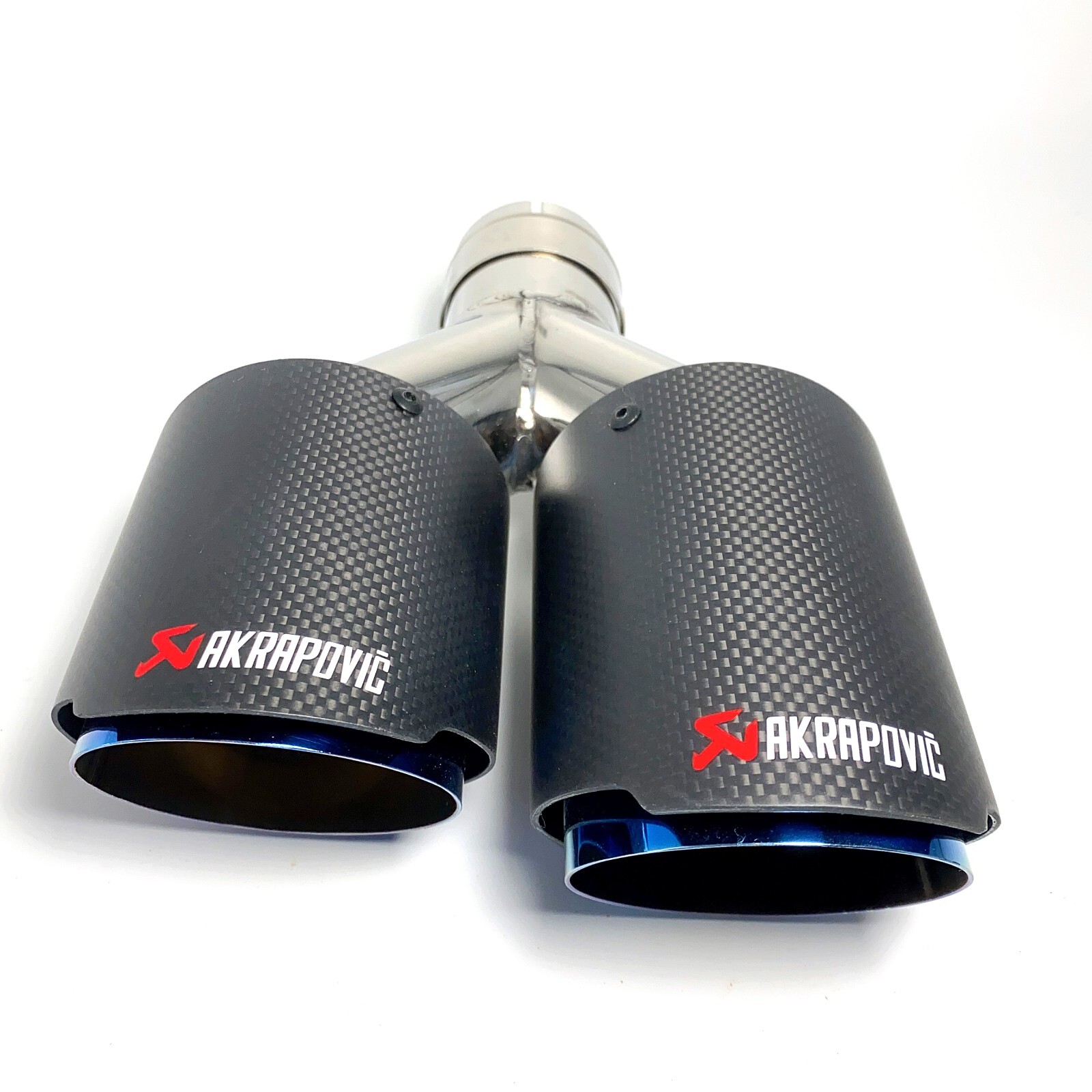 2PCS Akrapovic Carbon Fiber Blue Universal Exhaust Tip Dual Pipe OD:76 ...