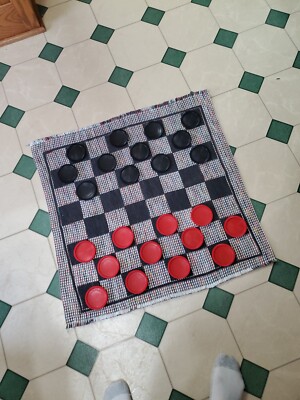 Jumbo Checker Rug Game Play Set, 24 Checkers Pieces Complete | eBay
