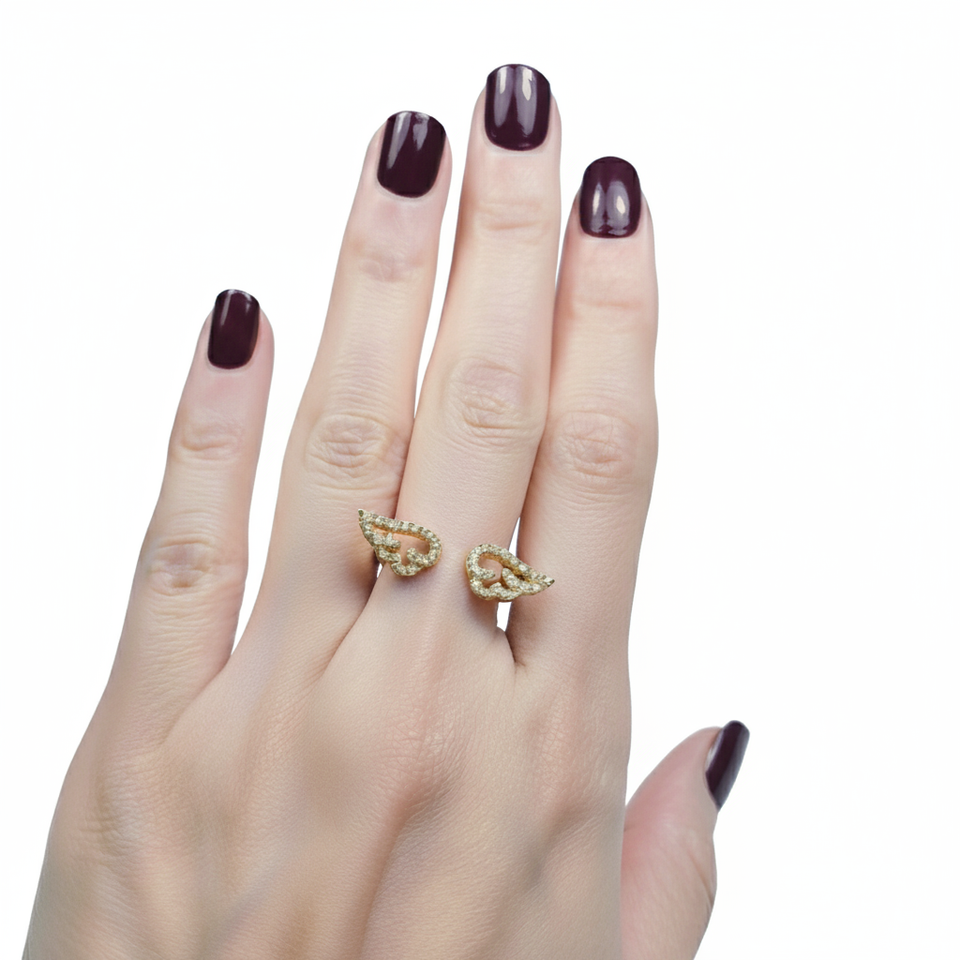 Gold Tone Angel Wings Ring Pave CZ Crystal Sparkling Dainty Jewelry ...